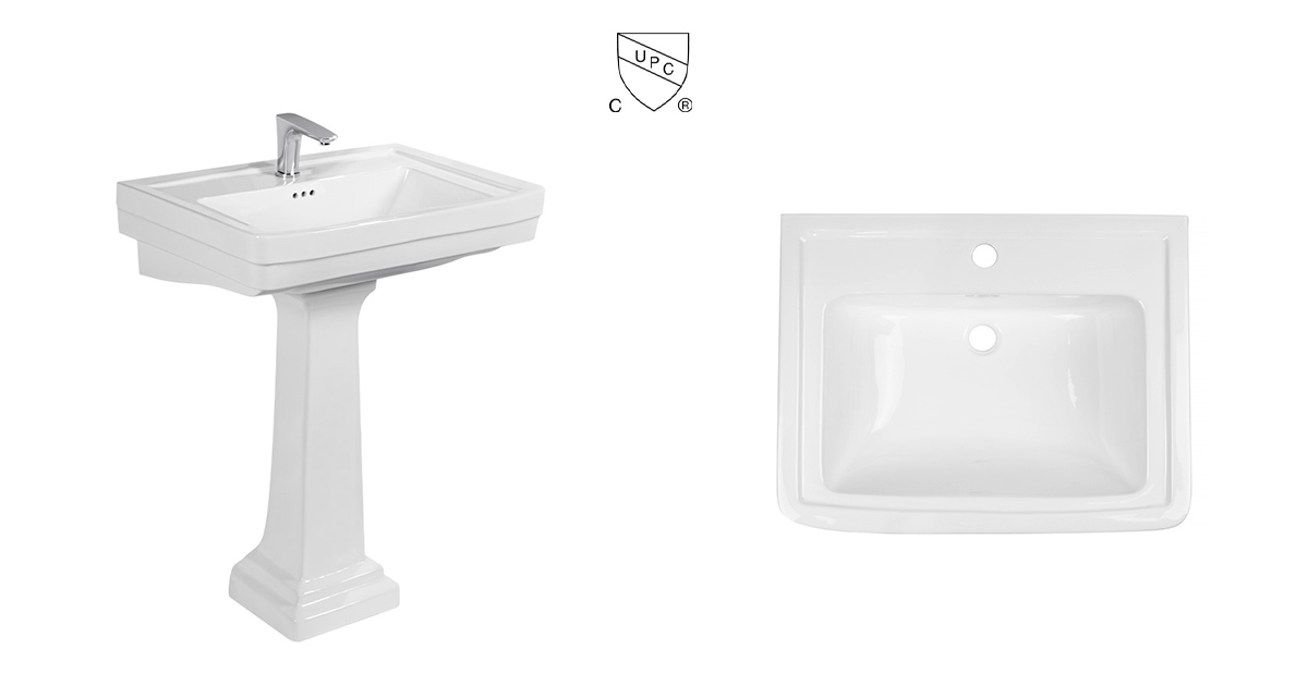 UPC 30 inches large rectangle pedestal bathroom sink in 38 inches ...