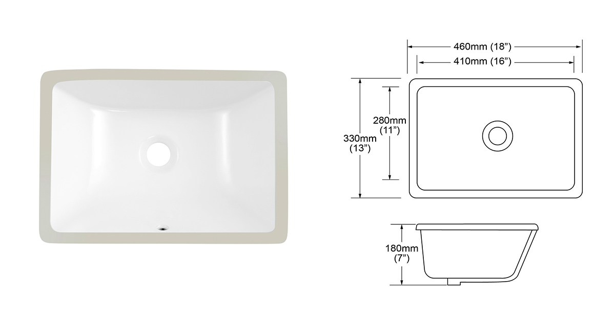 18 Inch Rectangular Undermount Porcelain Ceramic Bathroom Sink in White ...