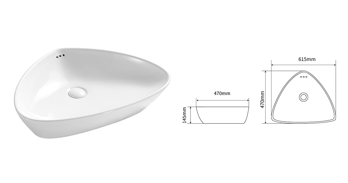 large size 61 cm / 24 inches white triangular ceramic vessel sink with ...